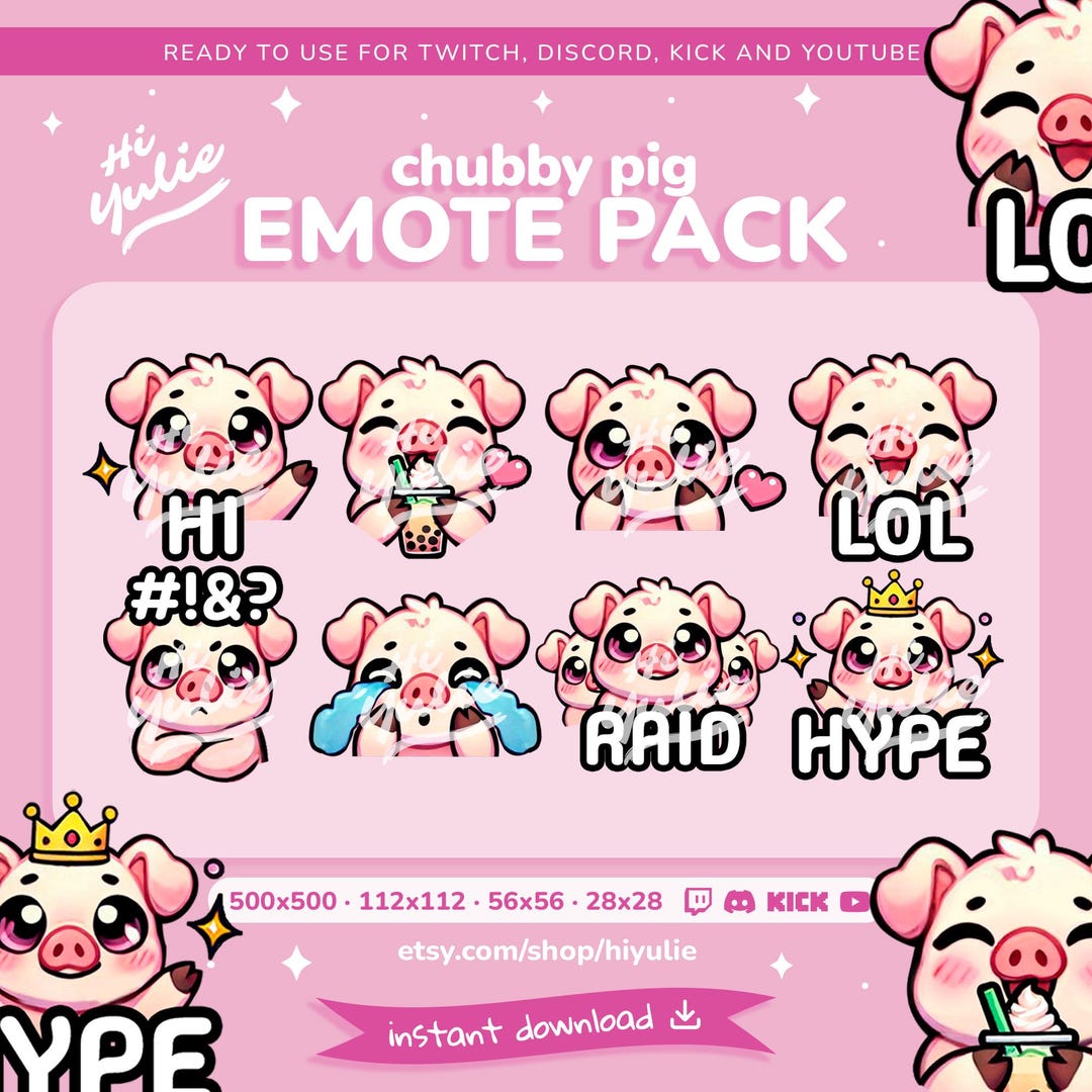 PINK PIG EMOTES - Twitch, Discord, Youtube Streaming - Hi, Eating, I ...