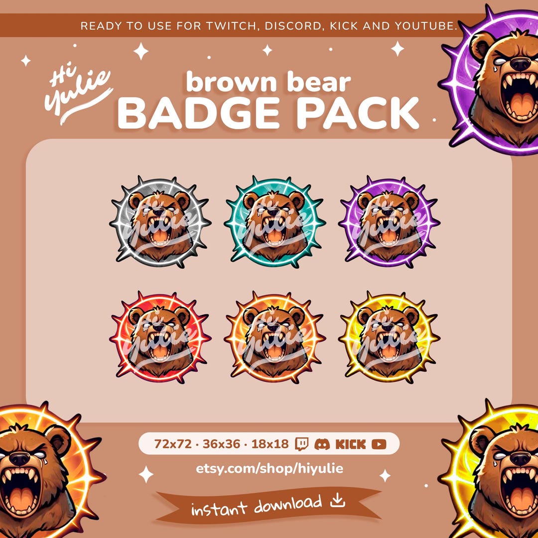 BROWN BEAR BADGES for Twitch, Discord, Kick, and Youtube Streaming ...