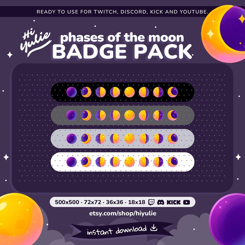 PHASES MOON BADGES for Twitch, Discord, Kick, and Youtube Streaming - Etsy