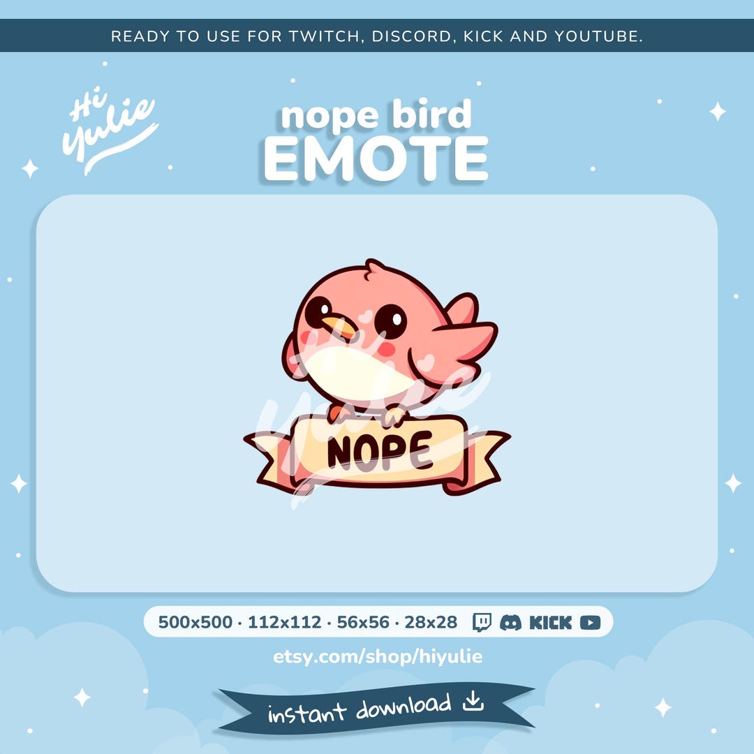 Nope Bird Emote for Twitch, Discord, Kick and Youtube, Cute Bird ...