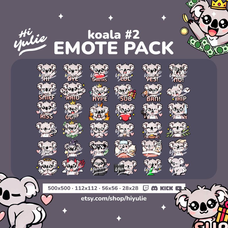 36 KOALA EMOTES 2 Twitch, Discord, Youtube Streaming Hi, Bye, Thanks ...