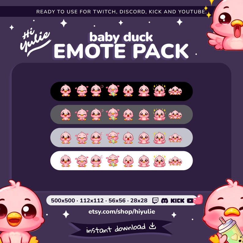 Pink Duck Emotes Pack, Kawaii Pastel Streamer Emotes (digital Download ...