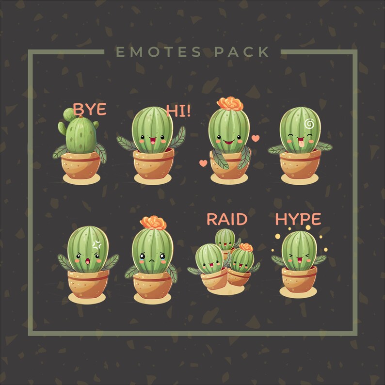 CACTUS EMOTES 8 / Cute Cactus / Twitch / Discord / Youtube / Streaming ...