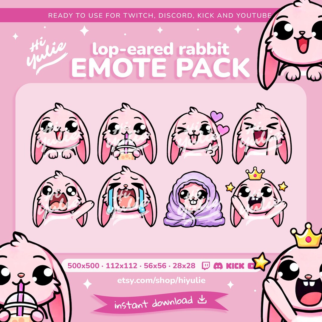 FLOPPY EARED BUNNY Emotes - Twitch, Discord, Youtube Streaming - Pink ...