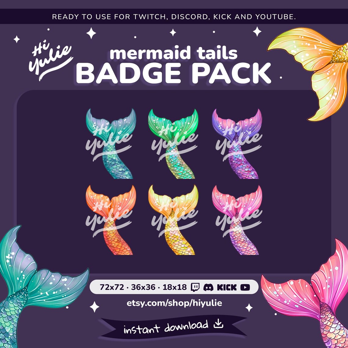 MERMAID TAILS BADGES - Twitch, Discord, Youtube - Aesthetic Siren ...