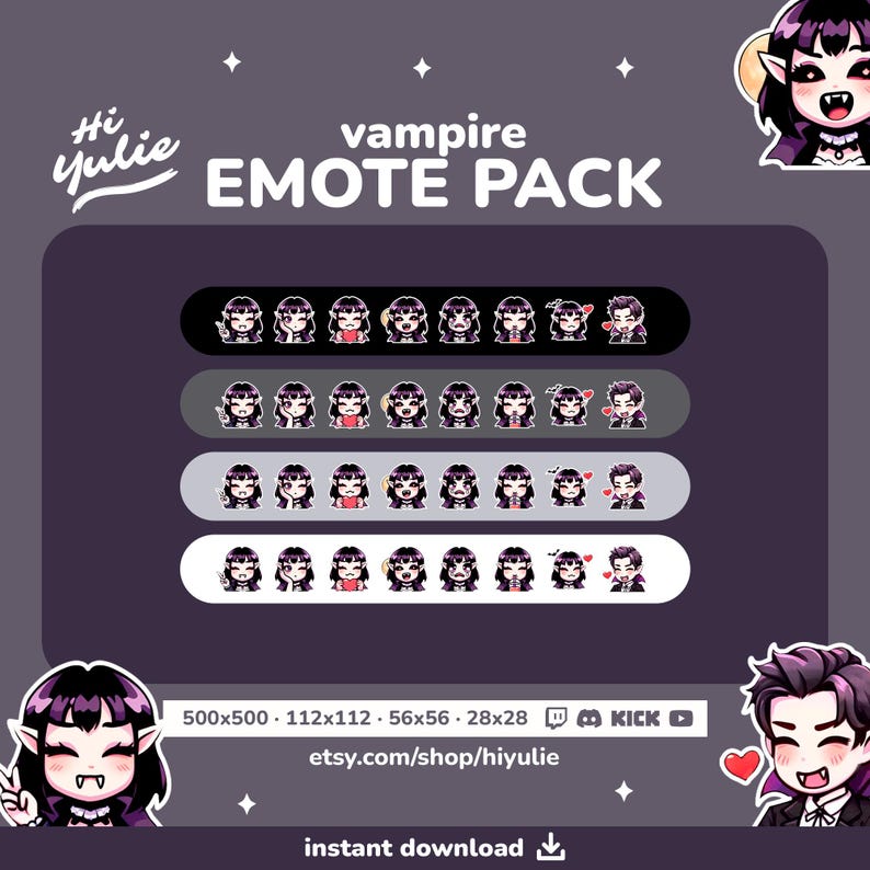 VAMPIRE EMOTES Twitch, Discord, Youtube Streaming Vampire Girl in Love ...