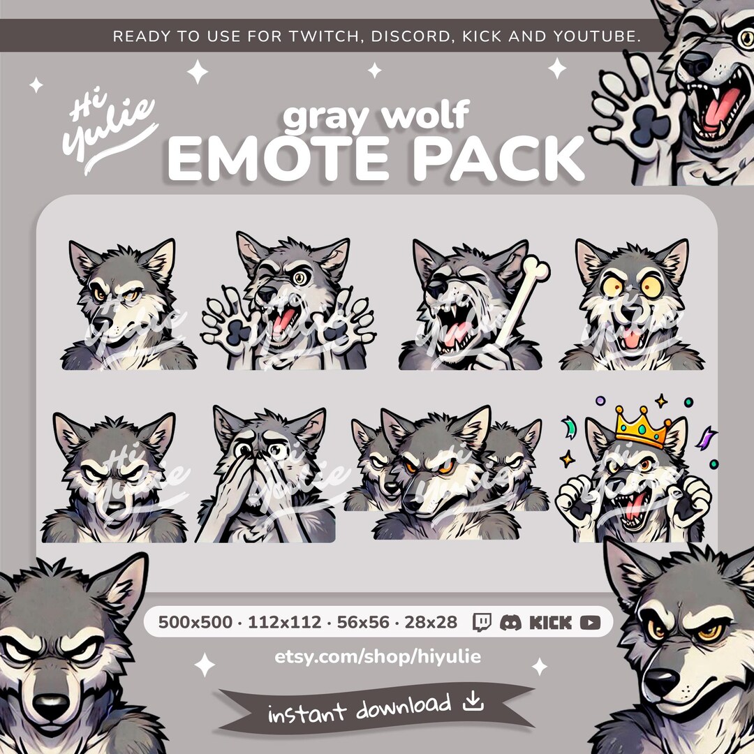 GREY WOLF EMOTES - Twitch, Discord, Youtube Streaming - Scaring Wolf ...