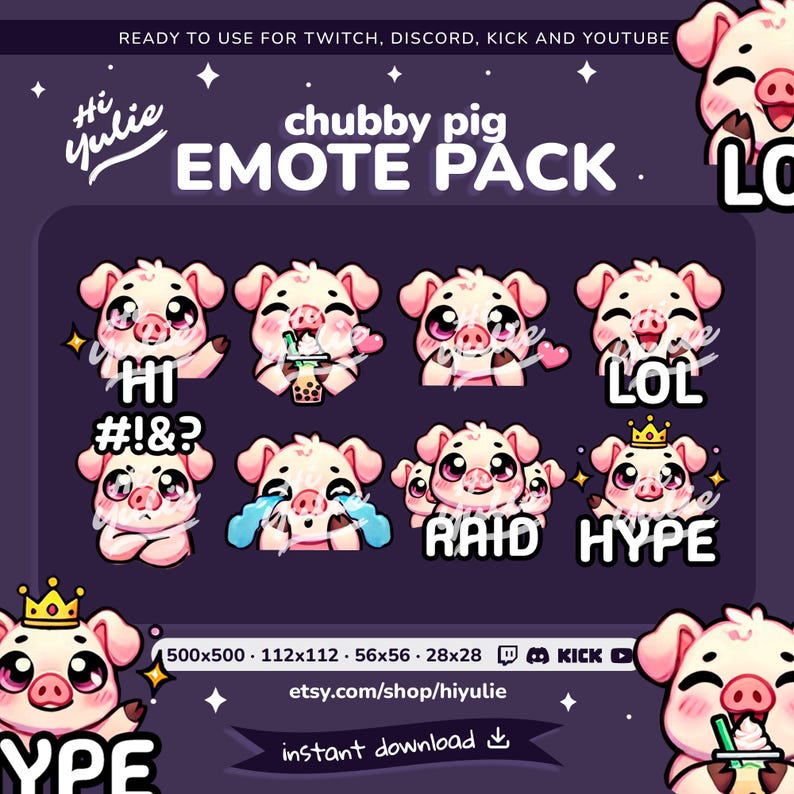 PINK PIG EMOTES - Twitch, Discord, Youtube Streaming - Hi, Eating, I ...