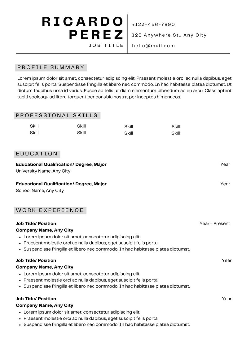 ATS Friendly Resume Template, ATS Resume Template, Cover Letter, ATS ...