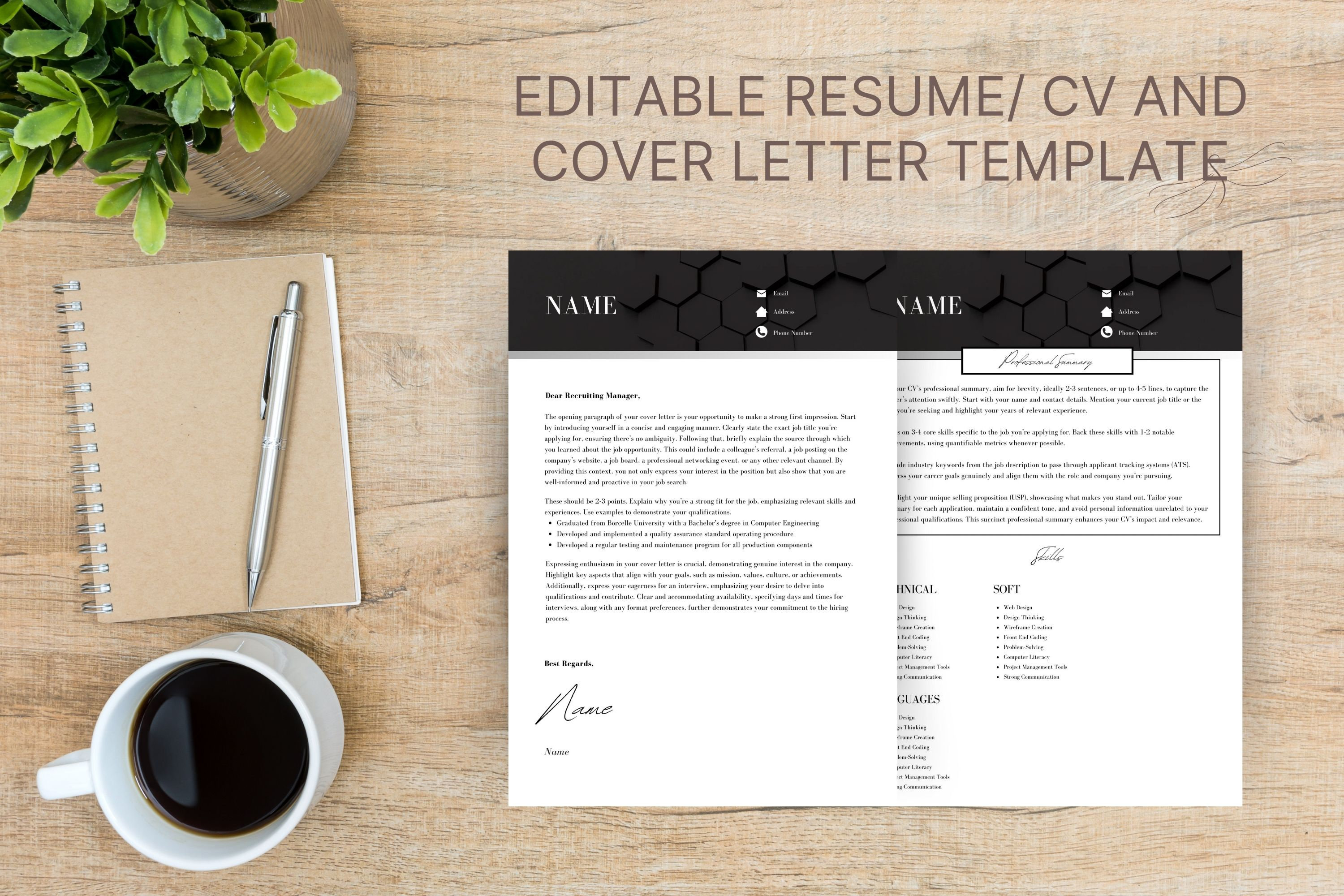 Resume and Cover Letter Template CV and Cover Letter - Etsy