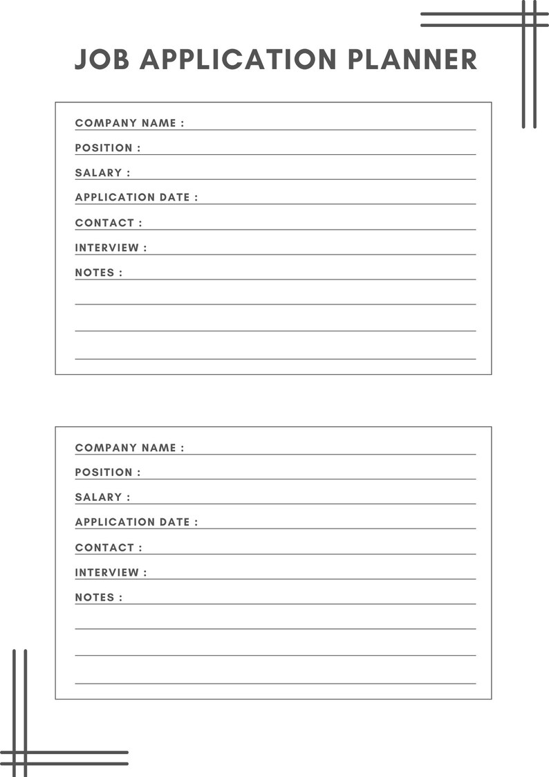 Job Application Planner, and Interview Tracker , Instant Download ...