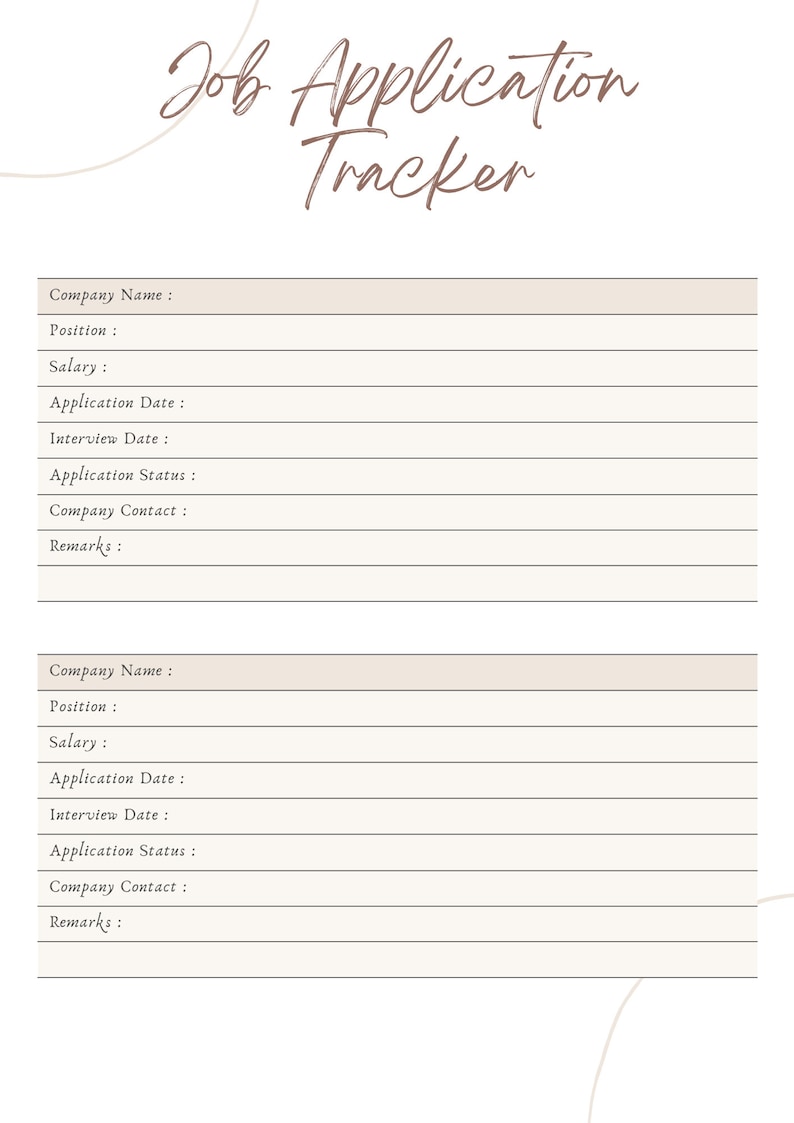 Printable Career Tracker Template PDF Format With Interview Log, Job ...