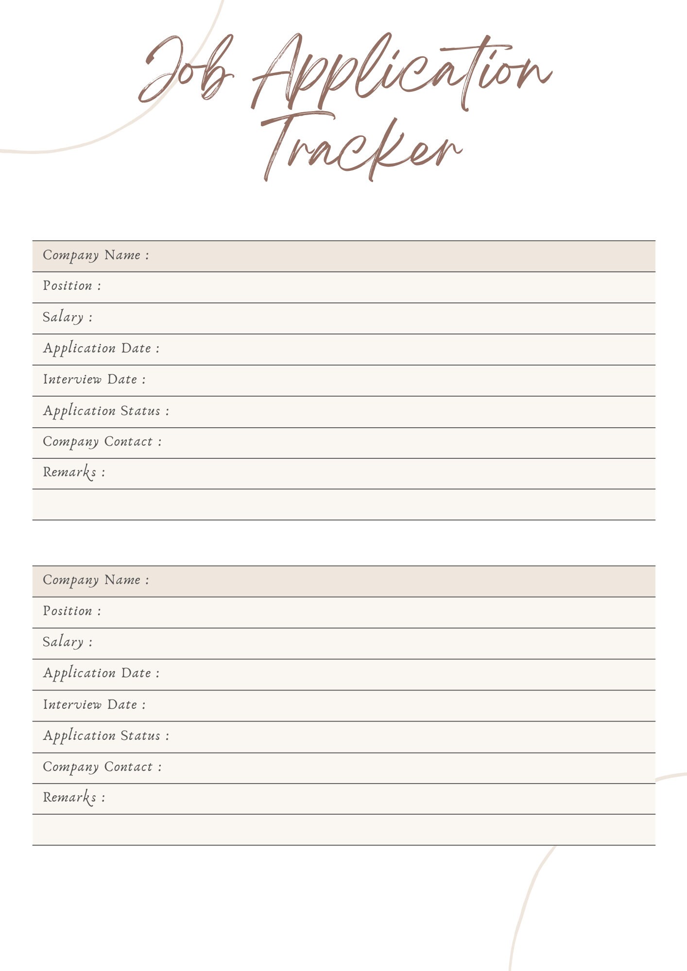Printable Career Tracker Template PDF Format With Interview Log, Job ...