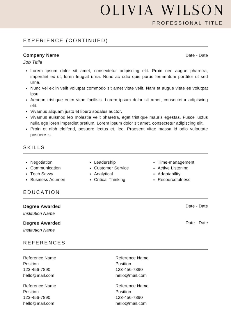 ATS Optimized Resume Template Elegant Design Printable Resume Template ...