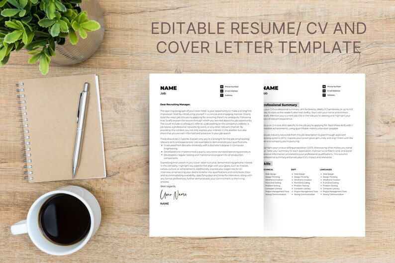Resume and Cover Letter Template | CV and Cover Letter Template ...