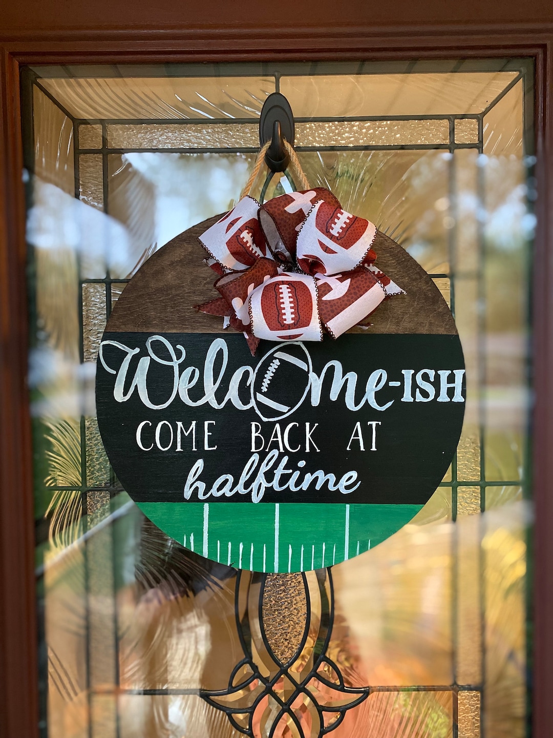 Welcome-ish Come Back at Halftime, Birch Wood Wooden Football Themed ...