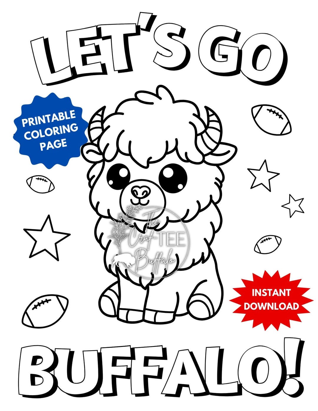 Buffalo Football Printable Coloring Page Kids Coloring Page - Etsy