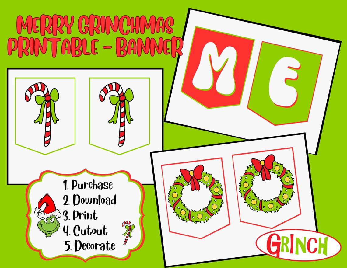 Merry Grinchmas Printable Banner Instant Download - Etsy
