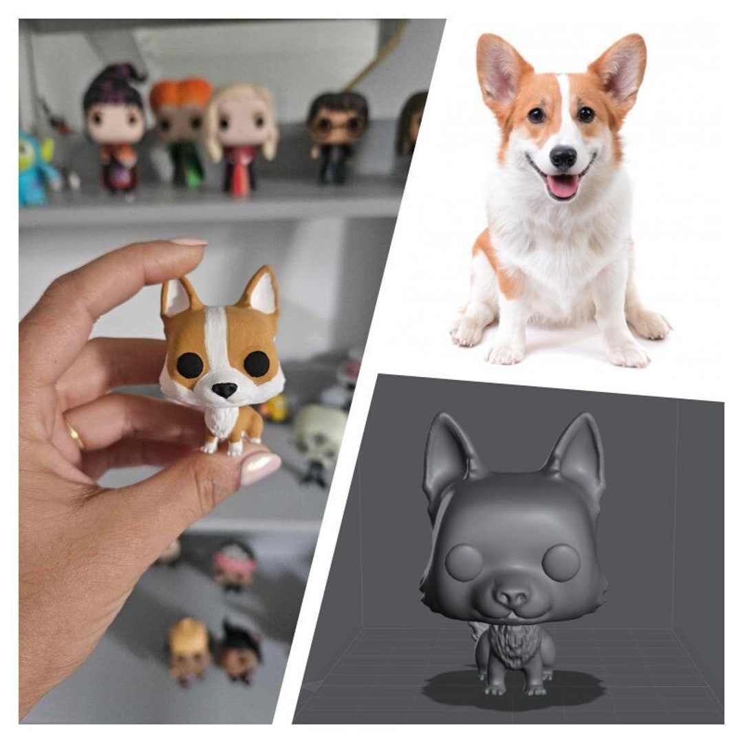 Custom Hand-painted 3D Printed Resin Pet Dog Corgi Figurine, Funko Pop ...