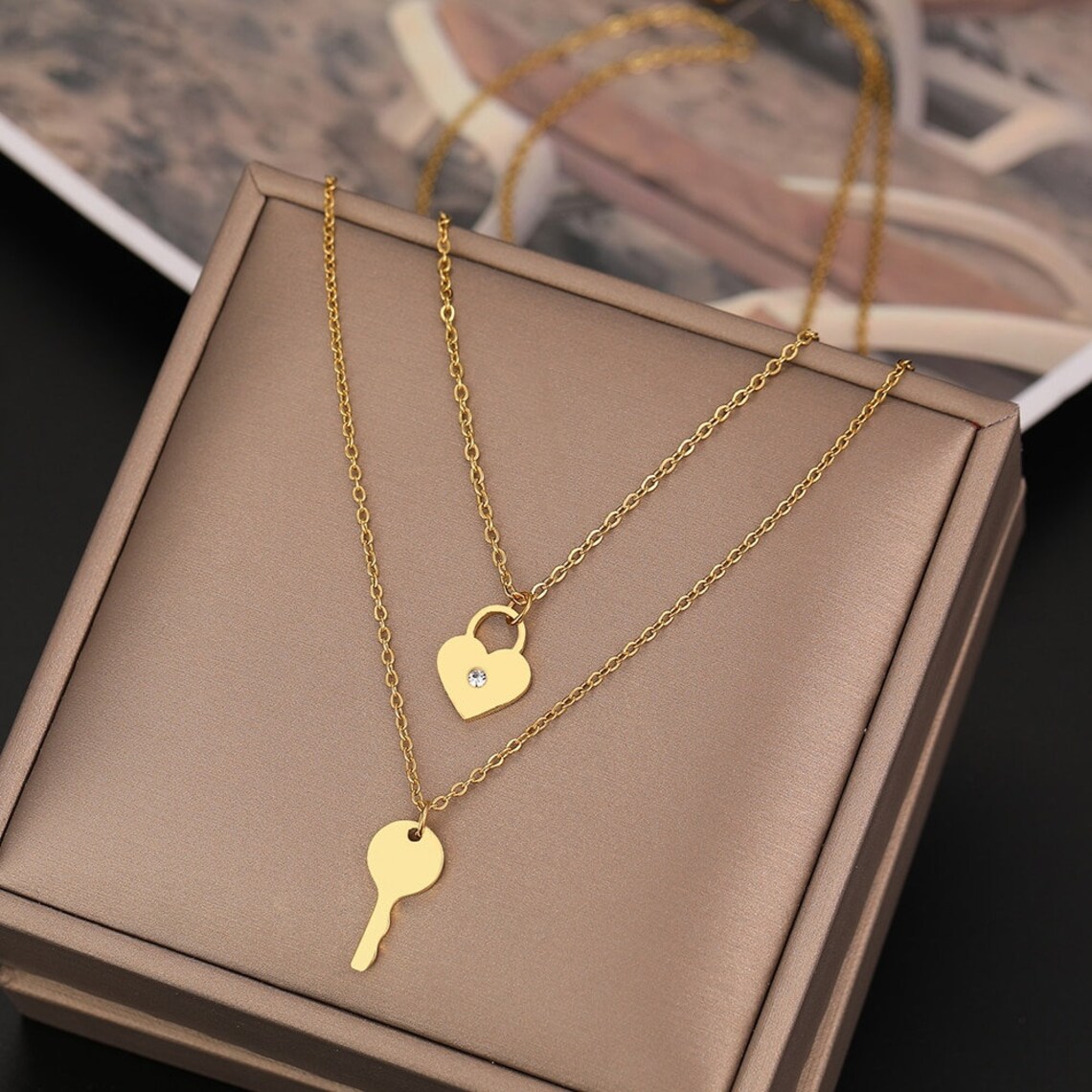 Crystal Zircon Key Lock Necklace Pendant Jewelry Pendant Woman - Etsy ...