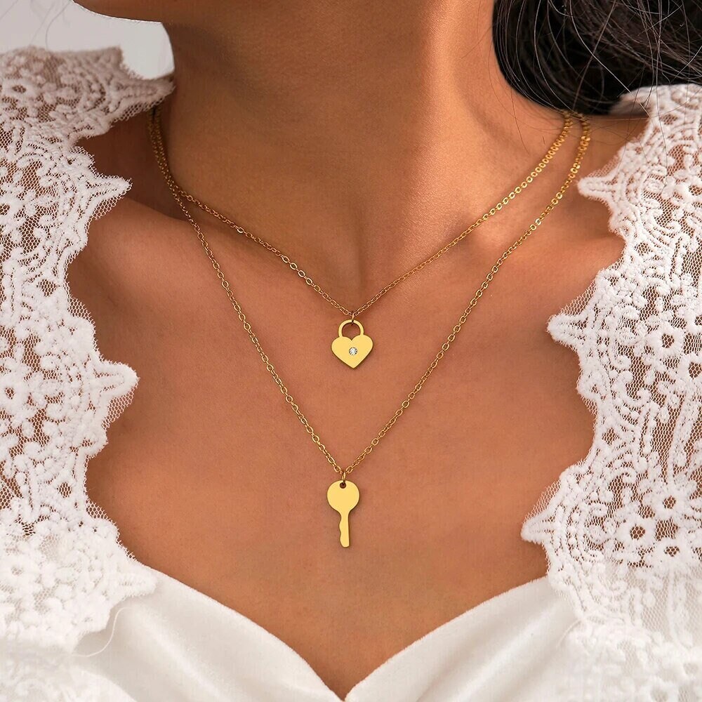 Crystal Zircon Key Lock Necklace Pendant Jewelry Pendant Woman - Etsy ...