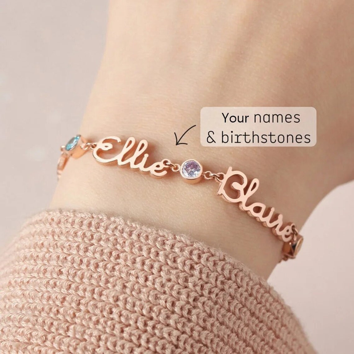 Custom Name Bracelet Personalized Birthstone Jewelry Multi-names ...