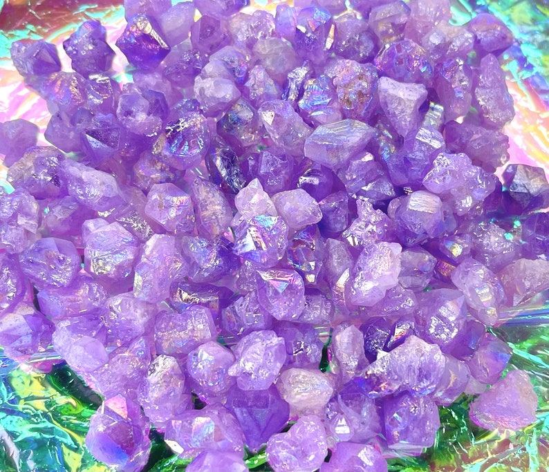 ANGEL AURA AMETHYST Mini Nuggets Add on Item Healing Crystals Natural Angel Aura Amethyst 10g ...