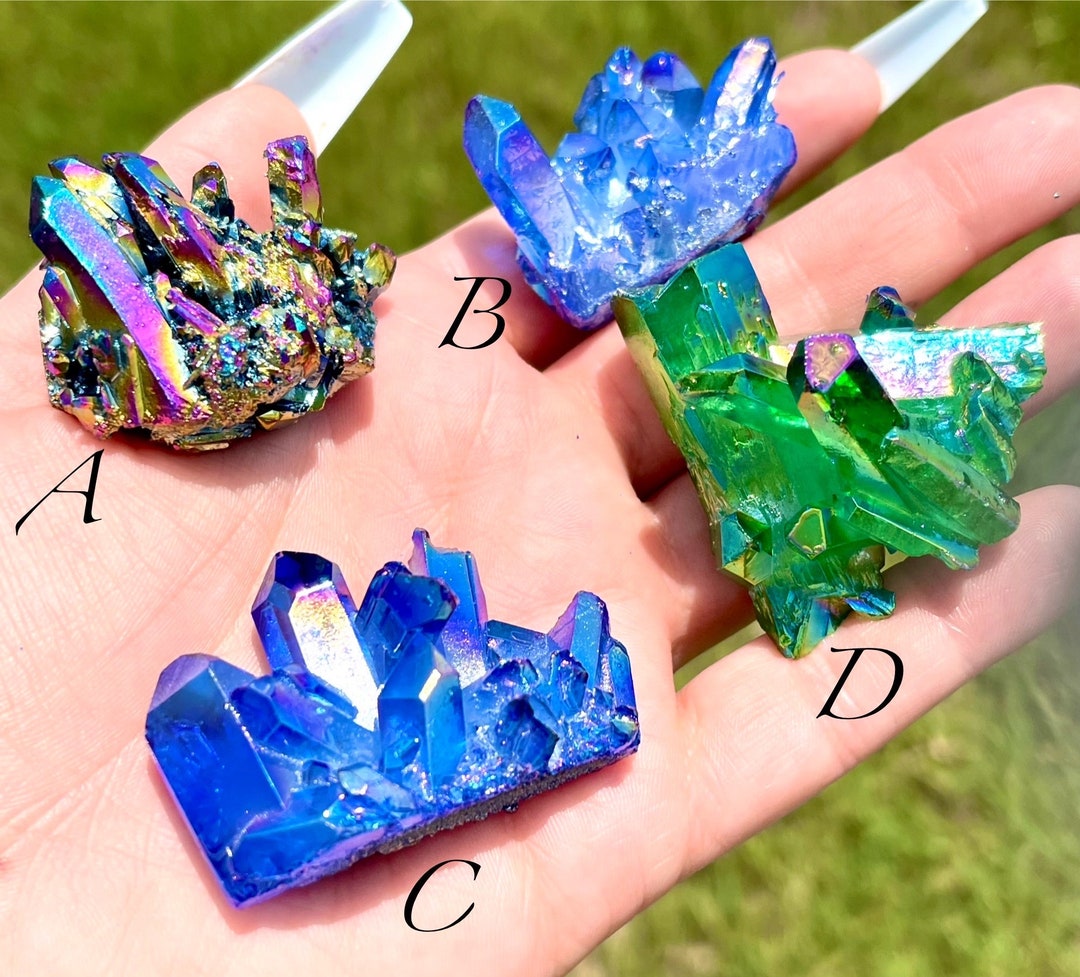 AURA QUARTZ Clusters Iridescent Crystal Healing Crystal Green Aura Quartz Blue Aura Crystal ...