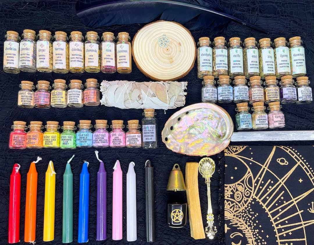 WITCH KIT Beginner Witch Kit Witch Supplies Crystals, Salts, Herbs and ...