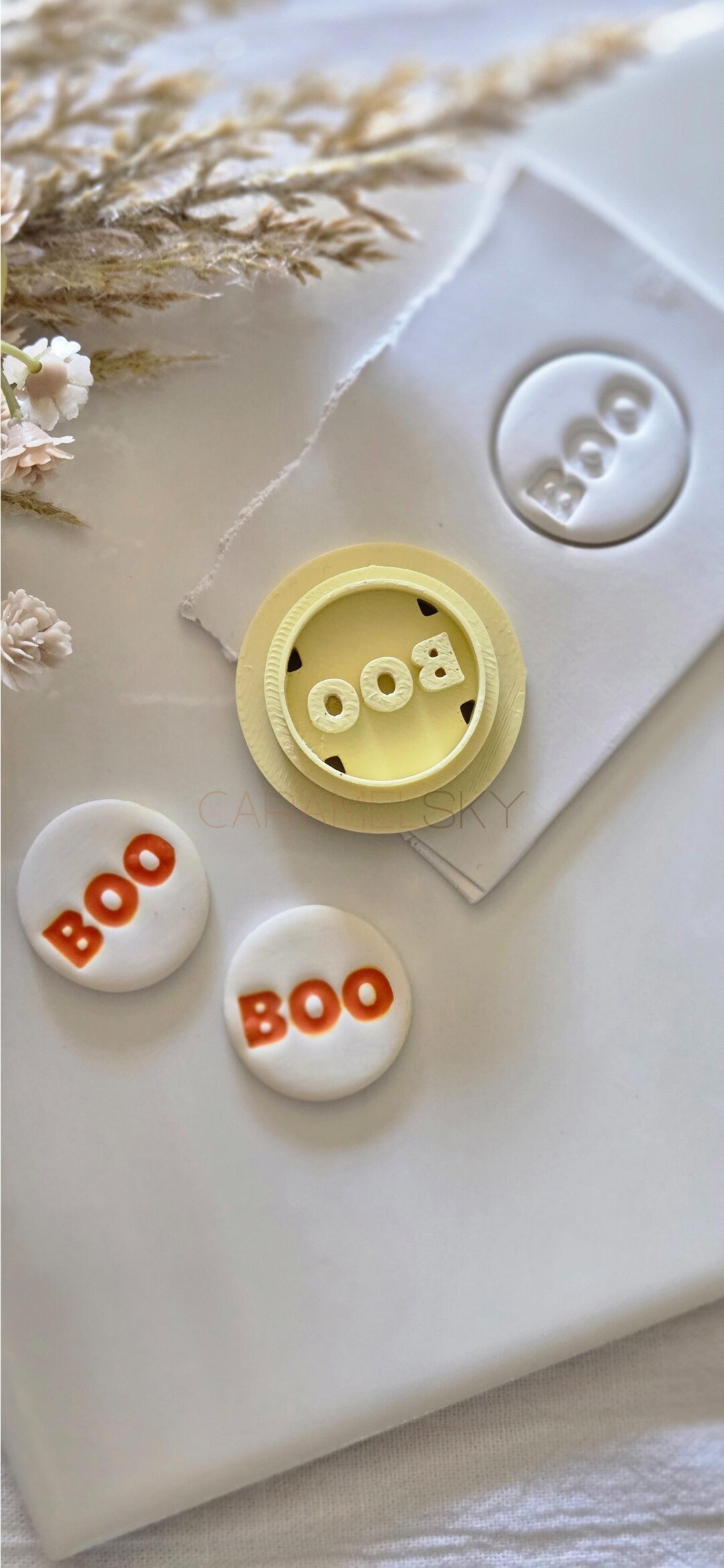 BOO Polymer Clay Cutter – Halloween Round Embossing Stamp – Ghost Clay ...