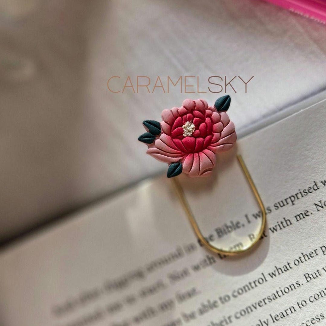 Handmade Peony Flower Paperclip Bookmark | Floral Bookmark for Journals ...