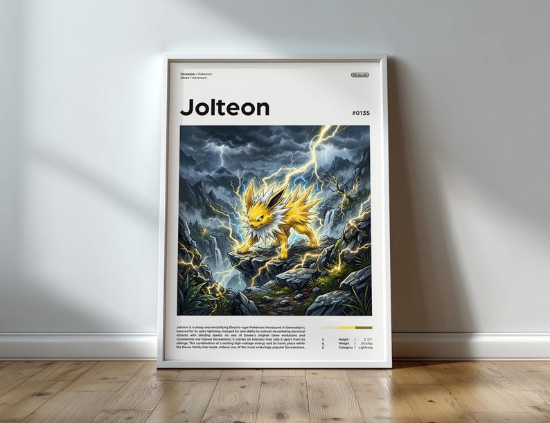 Jolteon Poster, Pokemon Video Game Print, Gaming Wall Art, Pokedex ...