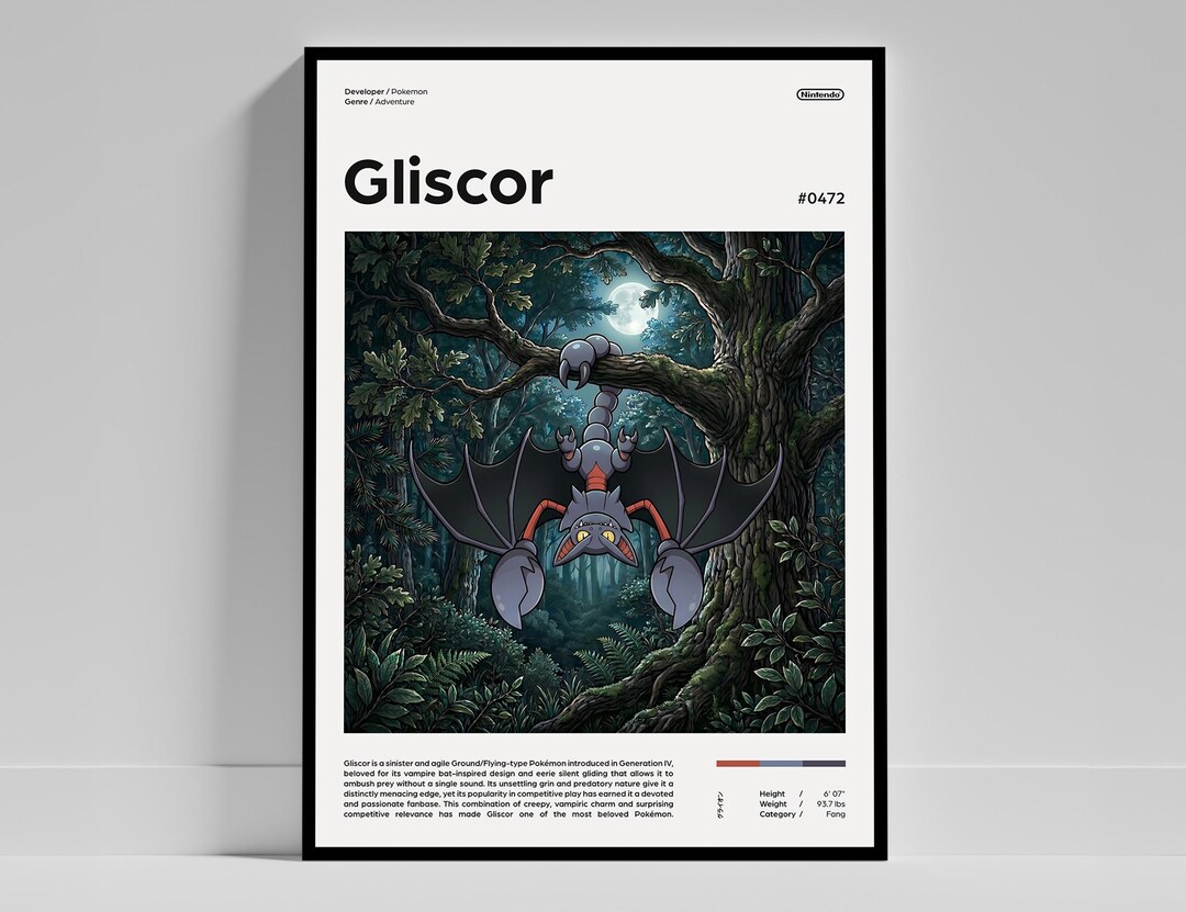 Gliscor Poster, Pokemon Video Game Print, Gaming Wall Art, Pokedex ...