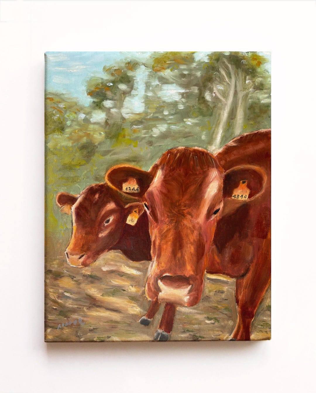 OIL PAINTING "menorcan Red Cows" - Etsy