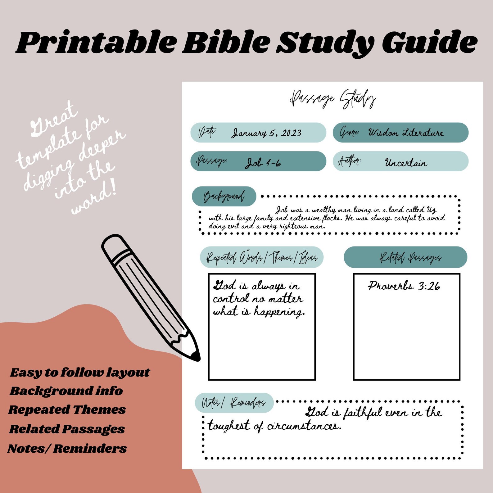 Printable Bible Study Template/ Downloadable Passage Study Template - Etsy