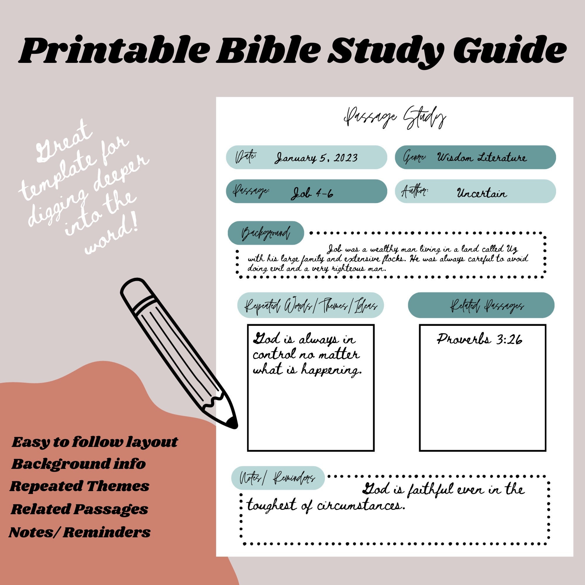 Printable Bible Study Template/ Downloadable Passage Study Template - Etsy