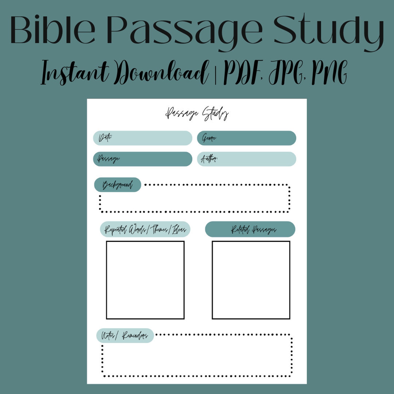 Printable Bible Study Template/ Downloadable Passage Study Template - Etsy