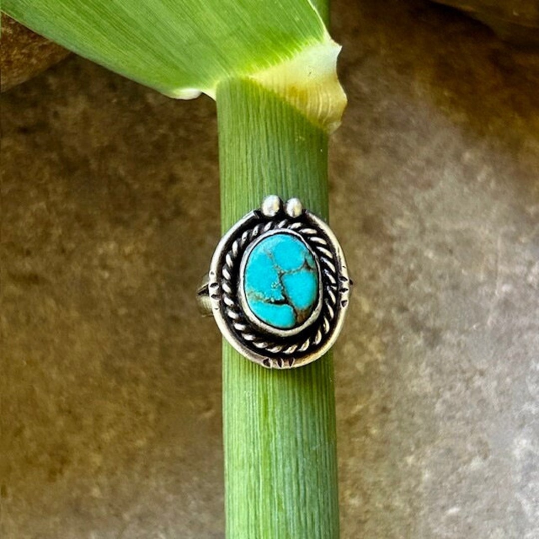 Vintage Native American Sterling Silver Turquoise Rope Accent Turquoise ...