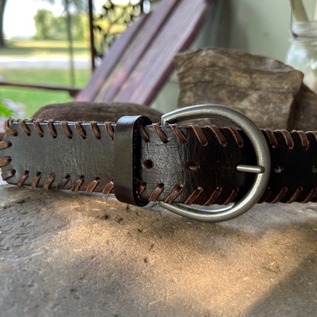 Handcrafted Brown Leather Whipstitched Belt With Silver Buckle - Etsy