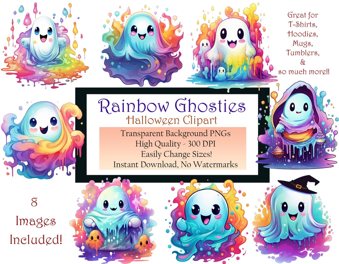 Rainbow Ghosties Halloween Clip Art, Digital Download, Sublimation ...