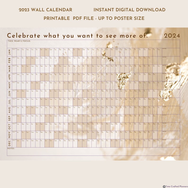 PRINTABLE 2024 Wall Calendar Digital PDF Instant Download 2024 Monthly ...