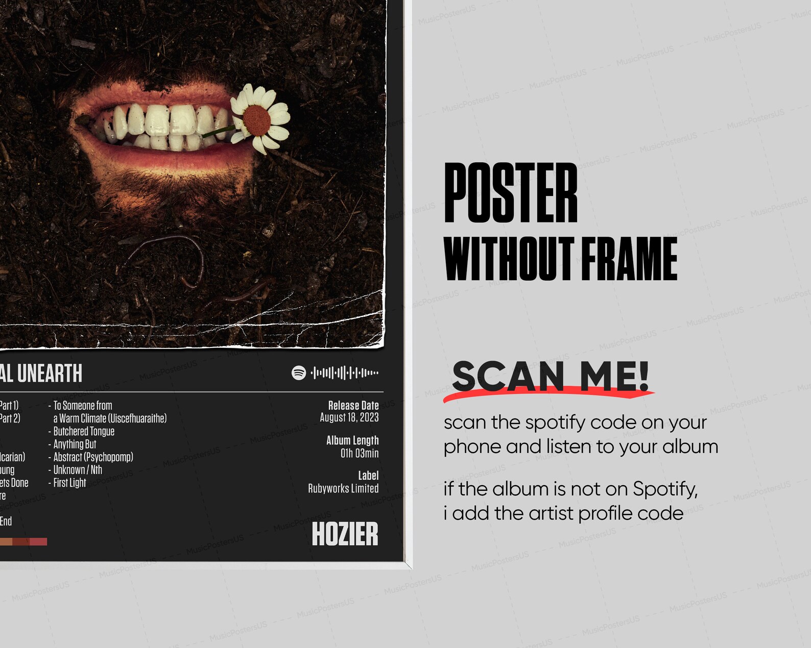 Hozier Posters / Unreal Unearth Poster Tracklist Album Cover - Etsy