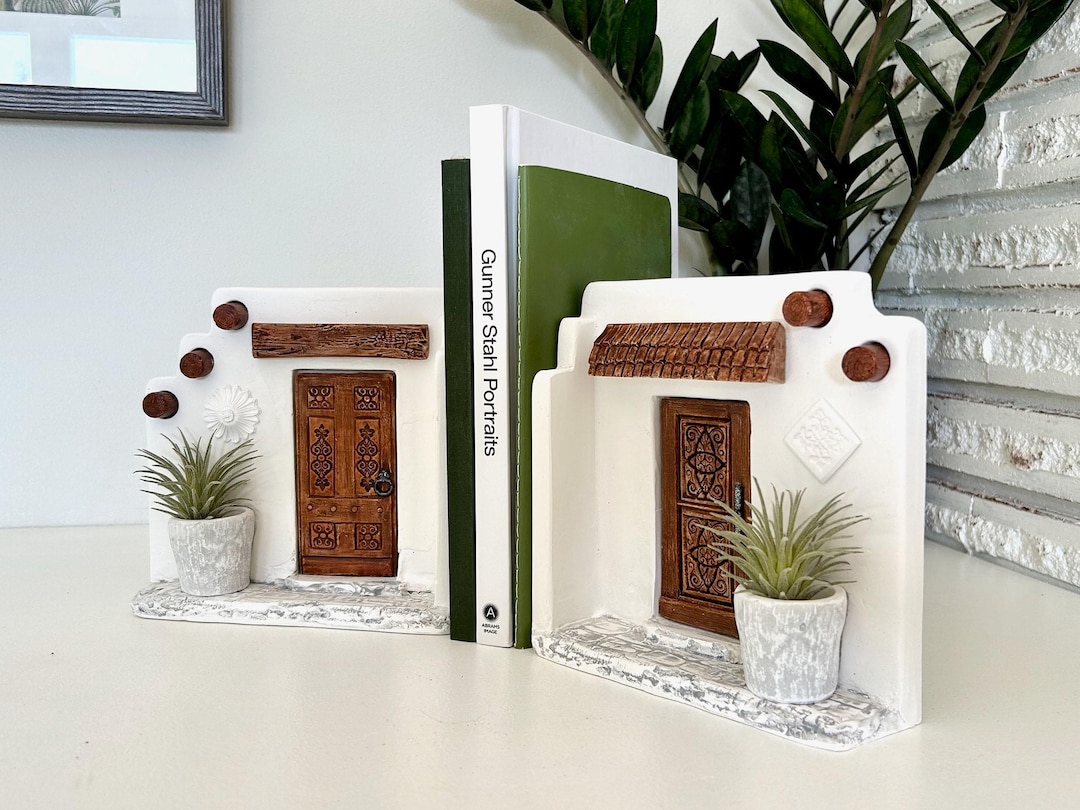 Handmade Cement Miniature Door Bookends : Air Plant Holder & Book Lover ...