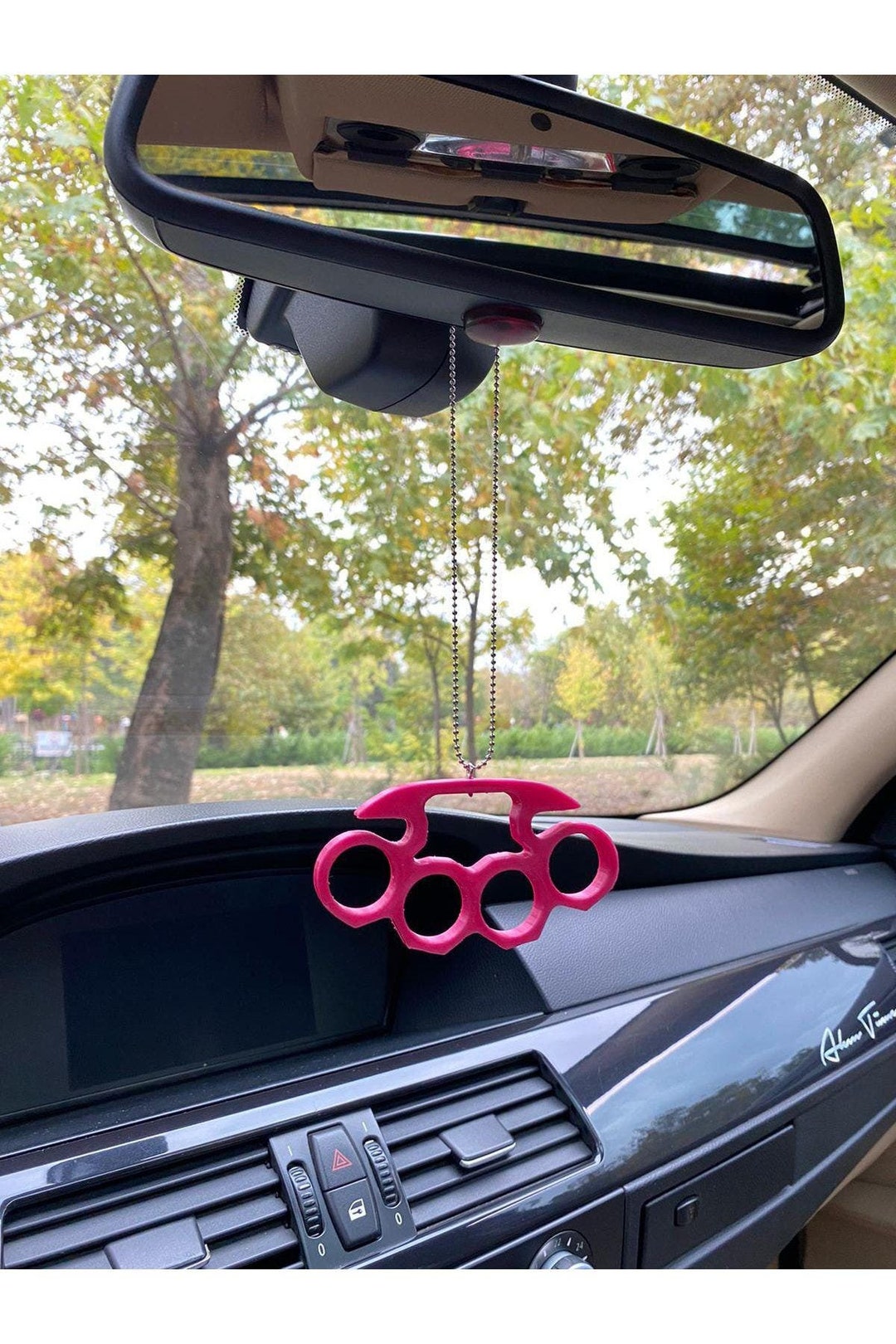 Pink Brass Knuckle Car Hanging Decor 3D Printed Rearview Mirror ...