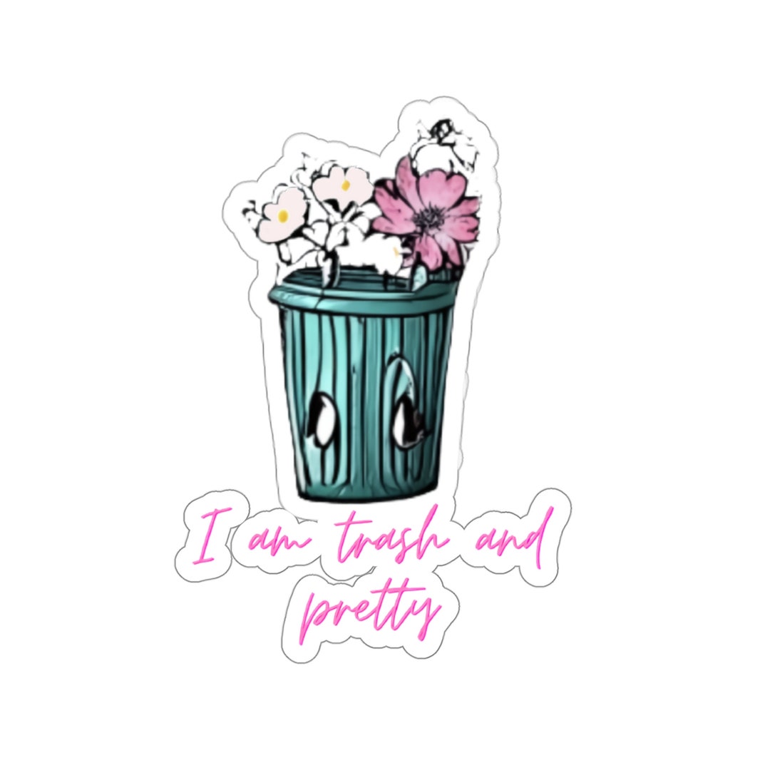 Funny Trash Can Sticker, Trash Can With Flowers, Flowers in Trash Can ...
