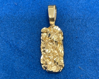 14K Solid Gold Nugget Pendant Rope Chain Necklace Both Hallmark 14K ...