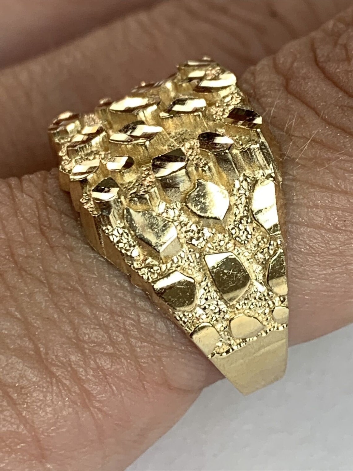 14k Yellow Gold Square Nugget Ring Pinky Ring Mens Fine Jewelry Gift 5. ...