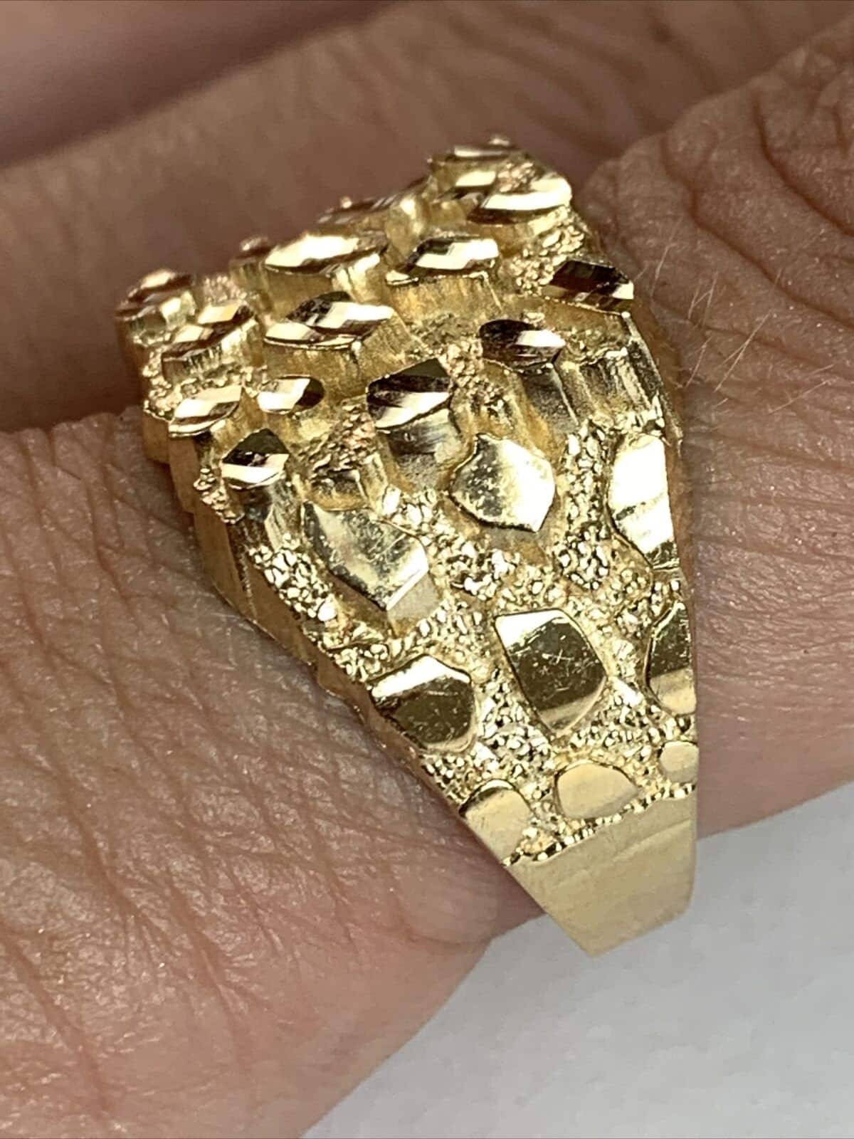 14k Yellow Gold Square Nugget Ring Pinky Ring Mens Fine Jewelry Gift 5. ...