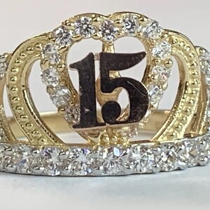 14k Tricolor Rose Gold Ring With Cubic Zirconia Quinceañera 15th ...