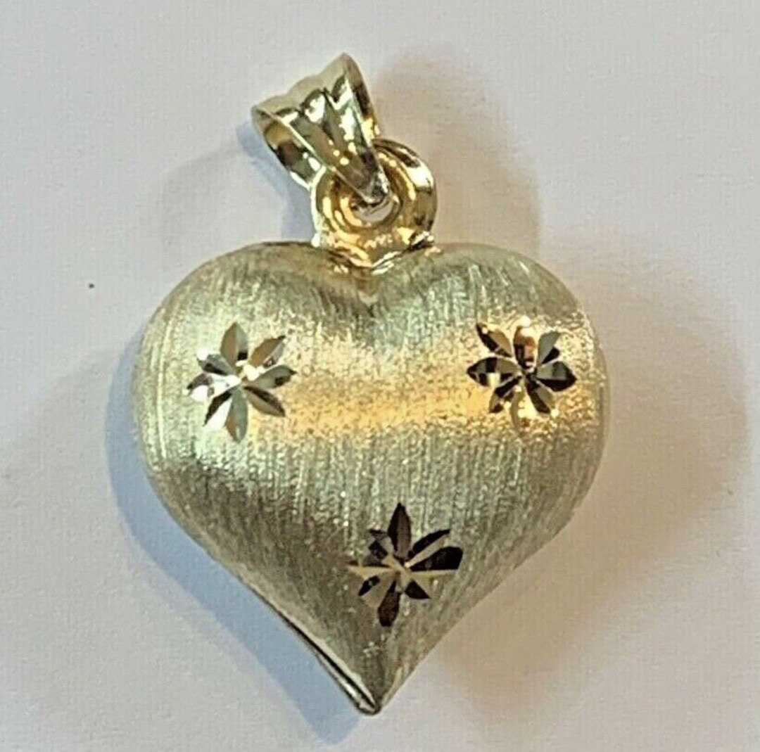 14K Vintage Gold Puff Heart Pendant / Charm for Necklace or Chain ...
